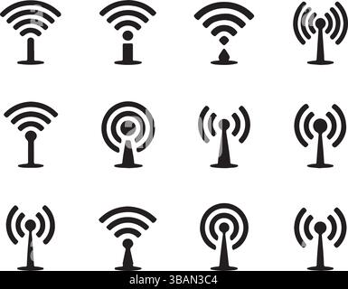 Set of communication signal strength icons. Cellular reception symbols ...