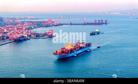 Aerial photo shows the container terminal operates at Qingdao Port in ...