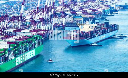 Aerial photo shows the container terminal operates at Qingdao Port in ...