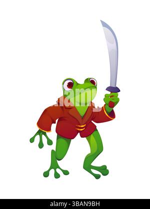 Cartoon frog animal pirate and corsair character wearing a navy captain ...
