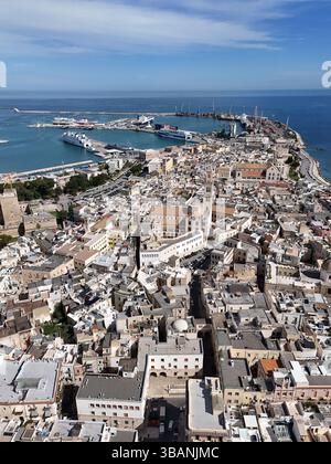 Italy, Apulia, Metropolitan City of Bari, Bari. A tower in the city ...