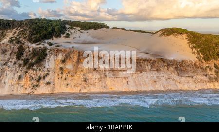 Rainbow Beach, Queensland Australia, aerial drone view coloured sand ...