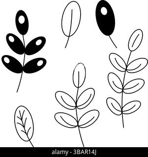 doodle CHESTNUT tree leaves isolated on white background. Autumn fallen ...