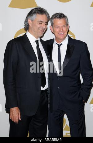Andrea Bocelli and David Foster in the press room at the 52nd Annual ...