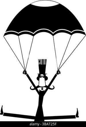 Cartoon skydiver man in the top hat illustration. Comic skydiver long ...