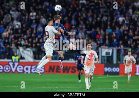 Daniel Maldini of Atalanta BC competes for the ball with Zeki Ã?elik of ...