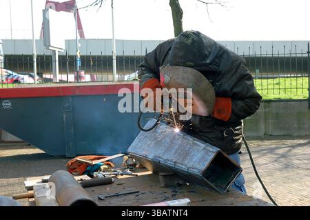 Welder Welding Metal. Welder on Koningspoort ShipYard. Rotterdam ...