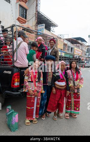 An open truck filled with Burmese villagers arriving in Mae Sai in ...