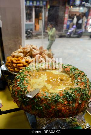 Nepali / Indian street food snacks sold at a small shop by Freak Street ...