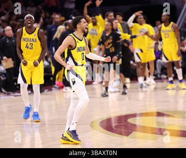 Indiana Pacers guard Tyrese Haliburton, second from left, drives to the ...