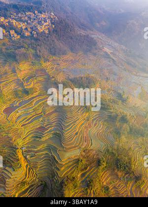 Terraced Hani Rice Fields Scenery in Spring Water Season in South China ...