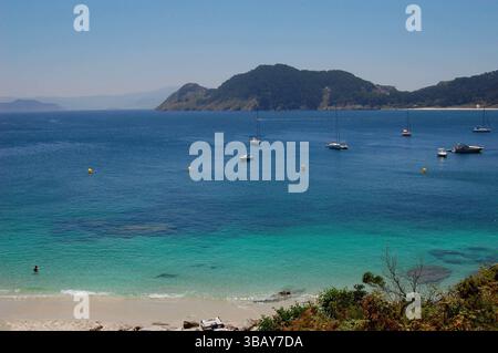 Playa de Rodas Bay in the Cies Islands with turquoise waters and ...