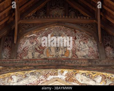 Medieval doom painting, interior of the church of St Peter, Wolferton ...