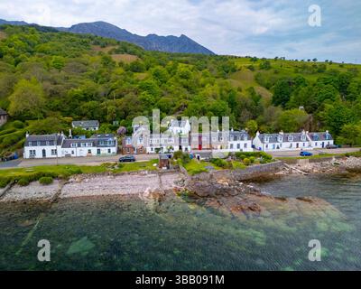 Aerial view of village of Corrie on Isle of Arran, North Ayrshire ...