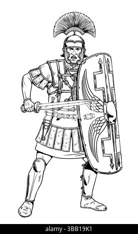 Roman legionary attacking with pilum. Historical drawing Stock Photo ...