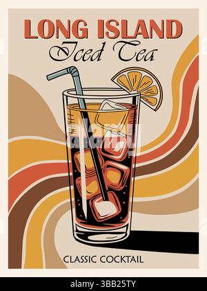 Long Island Cocktail Retro poster. Cocktail lounge vintage sign Stock ...