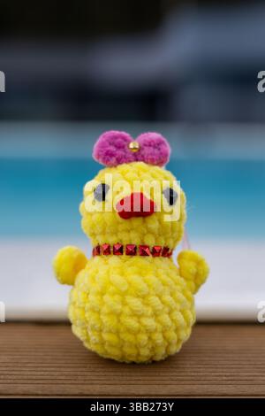 Adorable purple character in a yellow container with a happy face ...