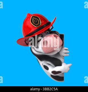 Fun 3D cartoon cow firefighter Stock Photo - Alamy