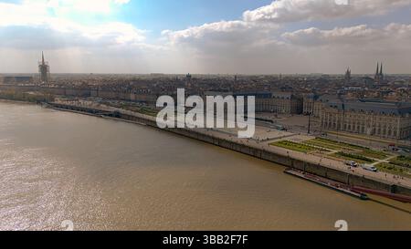 Drone Photo Of Bordeaux Waterfront Along The Garonne River With drone-photo-of-bordeaux-waterfront-along-the-garonne-river-with