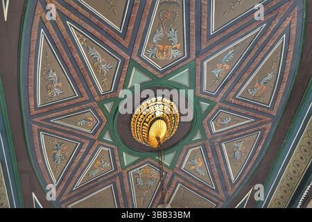 Ceiling at royal era historic Manasterly Palace decorated with colorful ...