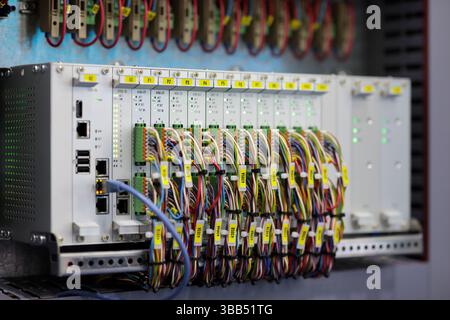 Industrial modular rack mounted control automation system close up ...