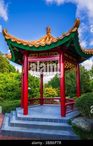 Traditional red Ting Pavilion in the Chinese Scholars' Garden, Hamilton ...