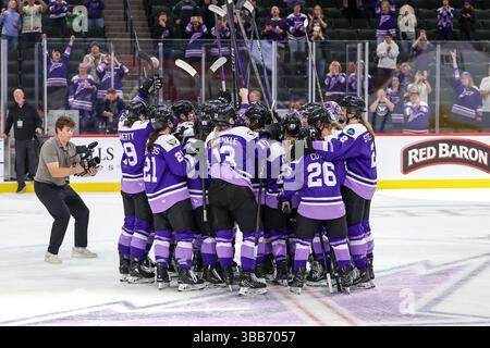 May 14th, 2025: Minnesota Frost goalie Nicole Hensley (29) makes a save in overtime during a ...