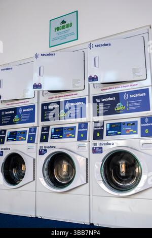 Marilia, Sao Paulo, Brazil, January 31, 2025. Row of washing machines ...