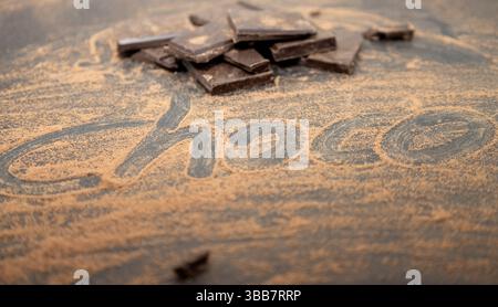 Chocolate pieces next to the word Choco made with chocolate powder ...