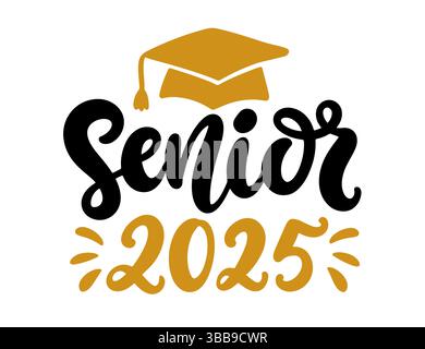 Graduate 2025 lettering with graduation cap isolated on white. Class of ...
