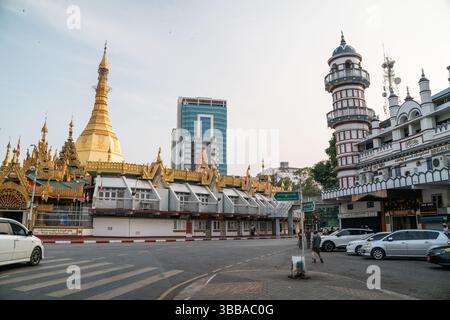 Yangon, Myanmar - 6 April, 2025: A view of the iconic Sule Pagoda, a ...