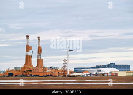 Oil rigs seen in Deadhorse near Prudhoe Bay, far north Alaska Stock ...