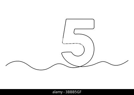 Number five continuous one line drawing of number 5. editable One line ...