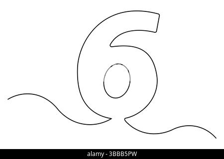 Number six continuous one line drawing of number 6. editable One line ...