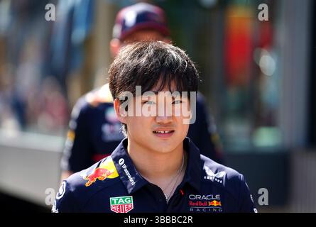 Red Bull driver Yuki Tsunoda of Japan steers his car during the first ...