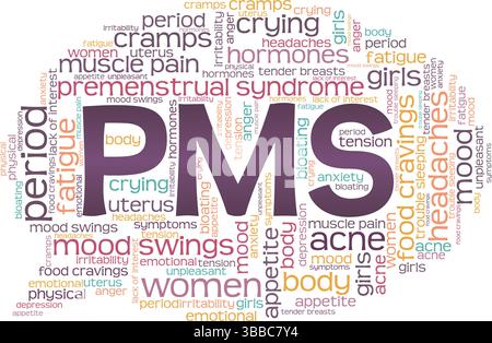 Premenstrual syndrome - PMS word cloud conceptual design isolated on ...