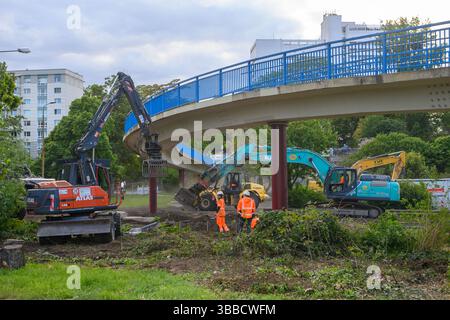 15 May 2025, Saxony-Anhalt, Magdeburg: An excavator is used for ...