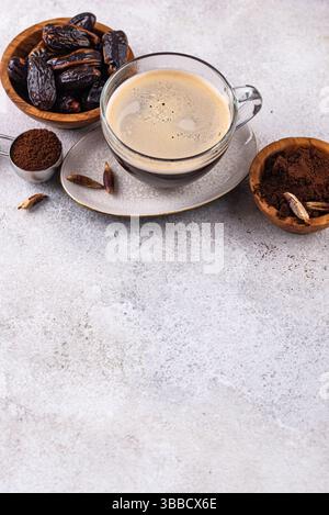 Healthy organic date seed coffee, coffee latte cup, made with grated ...