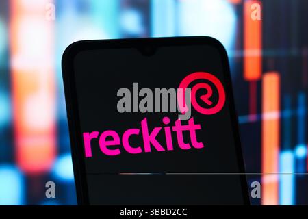 In this photo illustration, the Reckitt Benckiser company logo is seen ...
