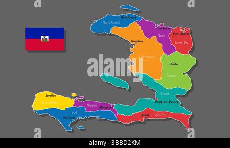 Haiti map design. Country names in different languages and map shape ...