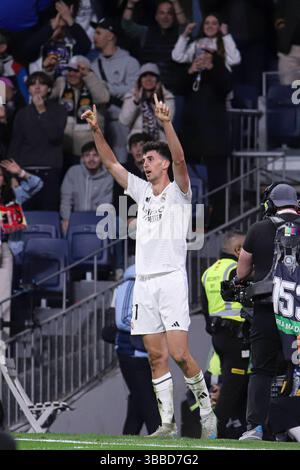 Jacobo Ramon of Real Madrid celebrates a goal during the Spanish League ...