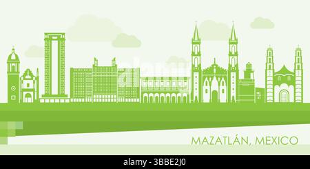 Silhouette Skyline panorama of city of Mazatlan, Mexico - vector ...