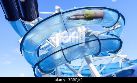 Water park slide pipe or float tube on the cruise liner ship in the ...