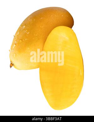 A top view of the tasty ripe mango slices on a white table Stock Photo ...