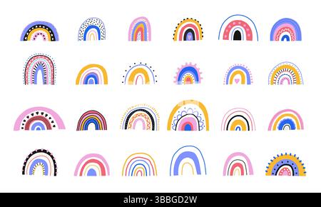 Colorful rainbows set. Hand drawn color arc vector illustration Stock ...