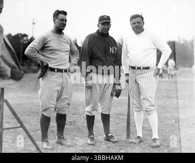 Babe Ruth, Shawkey, and Lou Gehrig, three iconic figures in baseball ...