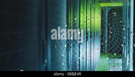 Image of globe rotating over servers Stock Photo - Alamy