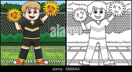 Male Cheerleader Cheering Coloring Illustration Stock Vector Image ...