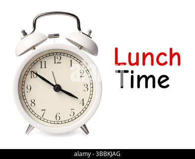 Alarm clock and words Lunch Time on white background Stock Photo - Alamy