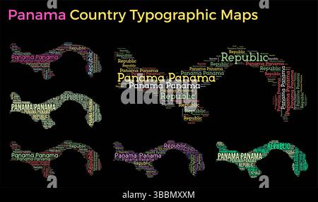 Panama map design. Country names in different languages and map shape ...